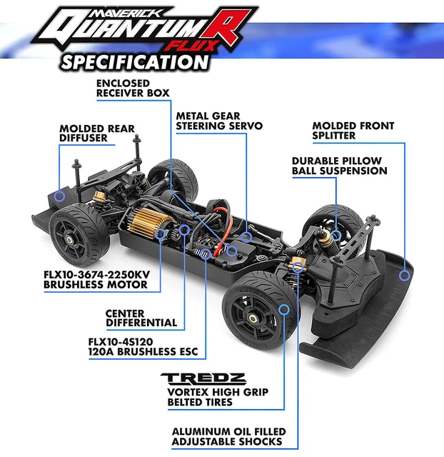 HPI MAVERICK QUANTUM R FLUX Muscle Car BRUSHLESS (Blue) RTR 1:8 RC ...