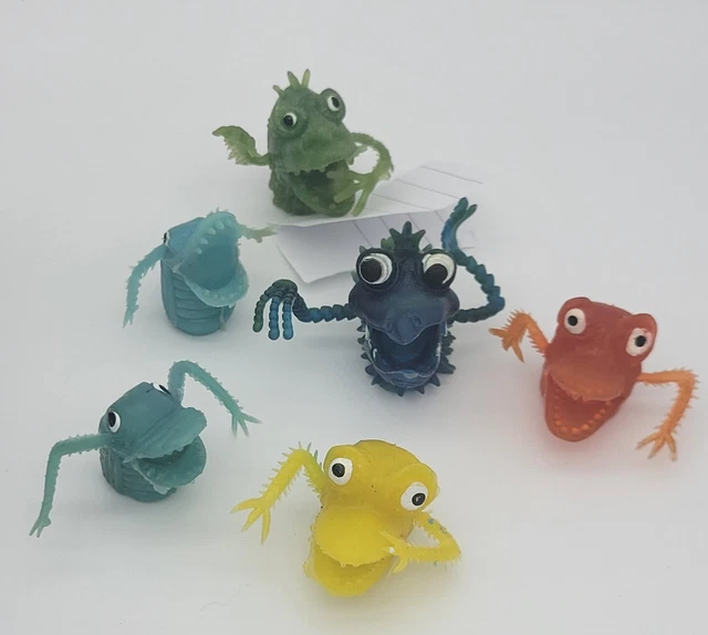 6 VTG JIGGLER MONSTER Finger Puppet Pencil Topper Lot Ugly Rubber ...