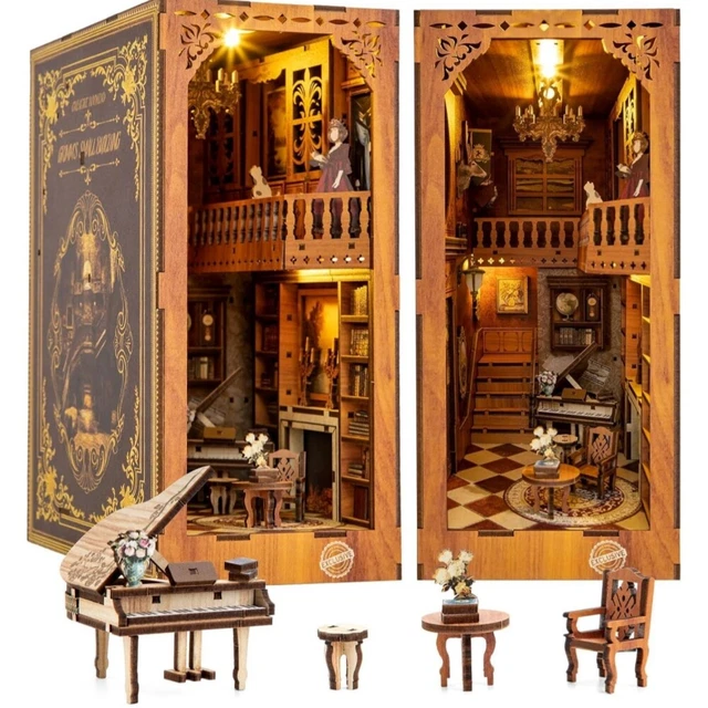 DIY 3D WOODEN Puzzle Book Nook Shelf Insert Kit Miniature Fairy Tale Decor LED £38.99 - PicClick UK