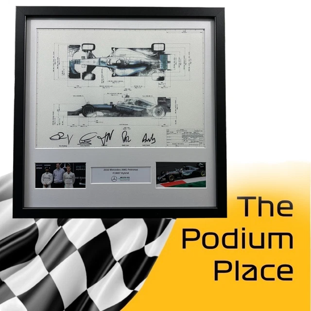 FORMULA 1 MERCEDES 2016 F1W07 Hybrid Multiple Signed Technical Drawing ...