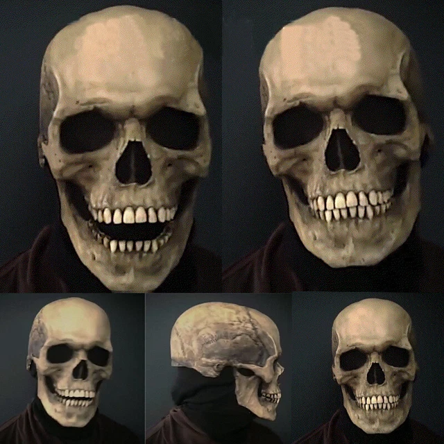 HALLOWEEN LATEX FULL Head Skull Mask Helmet With Movable Jaw Party Prop ...