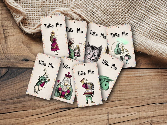SET OF 16 Alice In Wonderland 'Eat Me', 'Drink Me', 'Take Me', 'Use Me ...