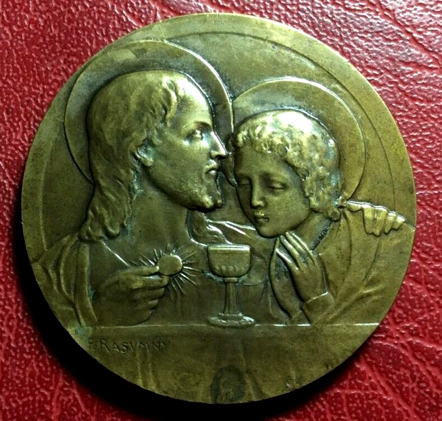 ART DECO CHRISTIAN first communion baptism confirmation by Jesus medal ...