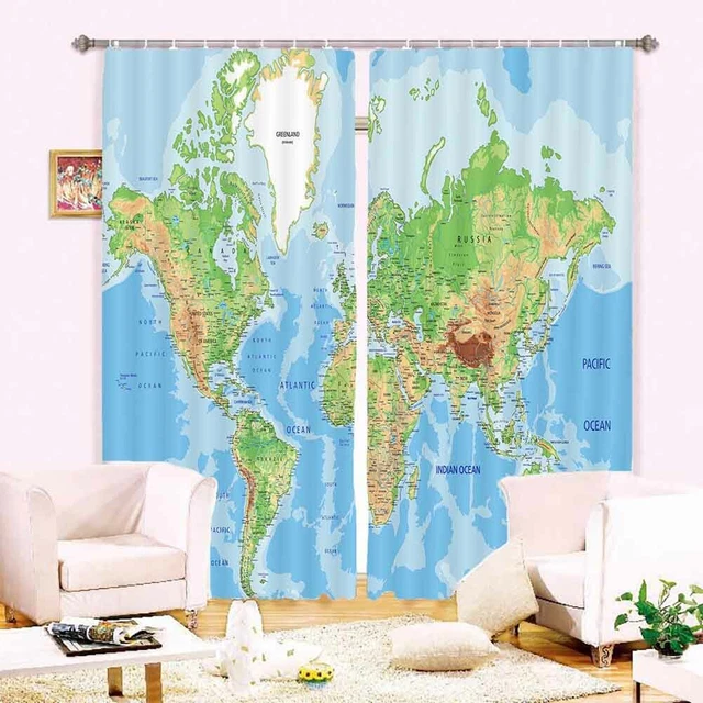 COLORED MAP OF Cute World 3D Blockout Photo Print Curtain Fabric ...