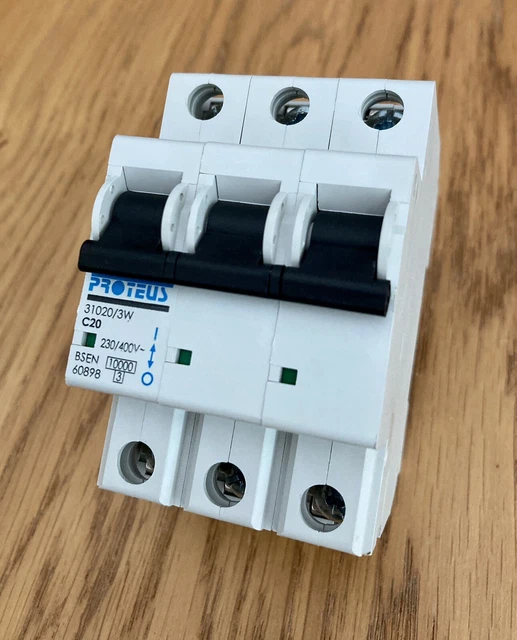 PROTEUS 20A TYPE C Triple Pole MCB Circuit Breaker 31020/3 3620C Trip Switch £23.99 - PicClick UK
