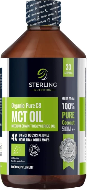 ORGANIC C8 MCT Oil 100% Pure Coconut Boosts Ketones 3X More Than Other ...