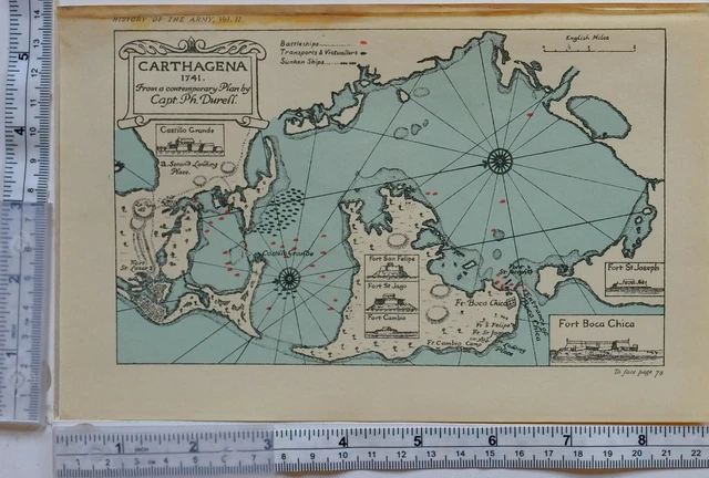 MAP/BATTLE PLAN CARTHAGENA Capt Durell Battleships Fort Boca Chica £38. ...