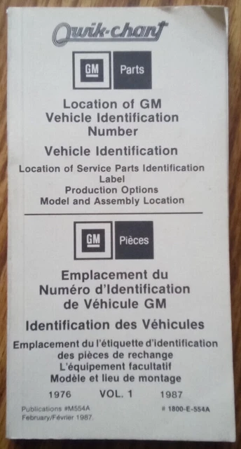 QWIK-CHART GM VIN & Service Parts Identification Location Manual Guide ...