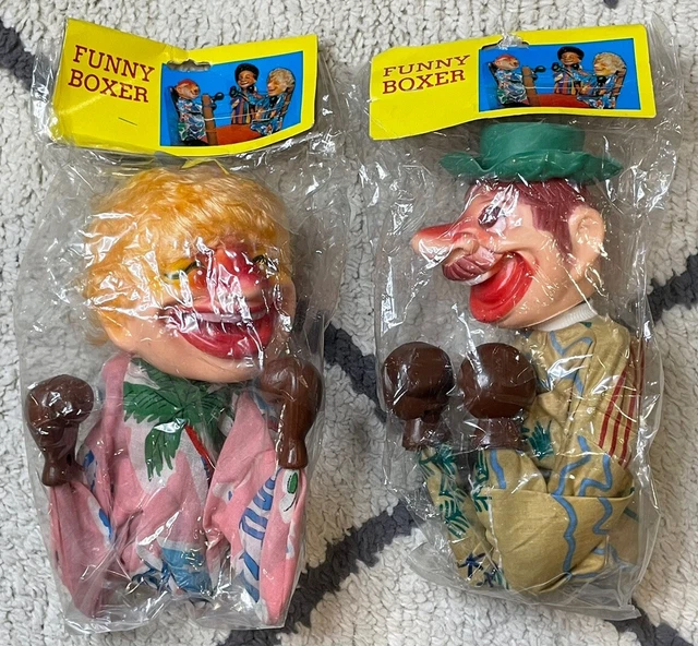 NOS 2 VINTAGE Punching Boxer Puppets Funny Taiwan 50s Toy 60s NEW ...