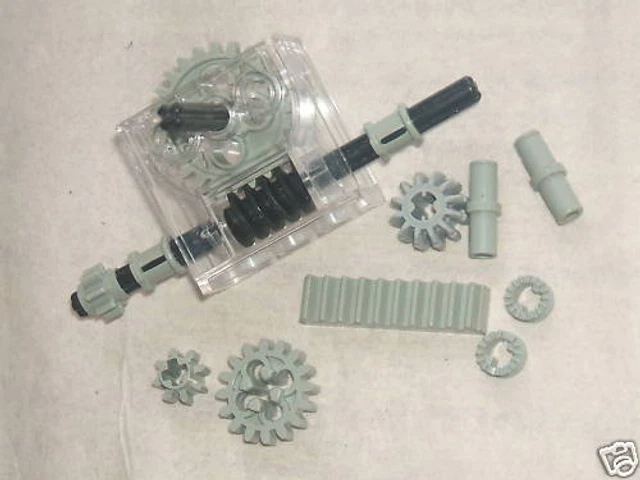 LEGO TECHNIC CLEAR / Transparent Worm Screw Gearbox Rack + Black Axles ...