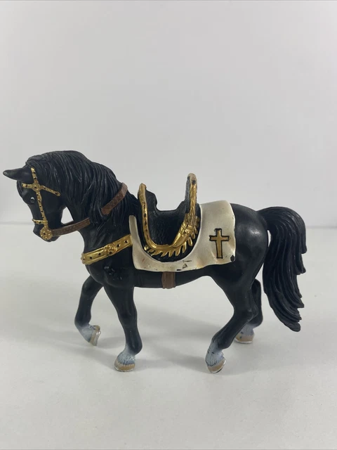 SCHLEICH MEDIEVAL KNIGHT Horse Black White Gold Germany 2003 Rare £23. ...