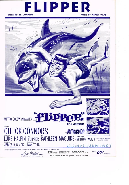 FLIPPER THE DOLPHIN. Luke Halpin, Chuck Connors & Flipper - 1965 Mgm ...
