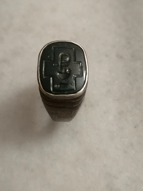 ANTIQUE RARE CHRISTIAN Cross Seal Signet Ring, Intaglio Bloodstone US ...