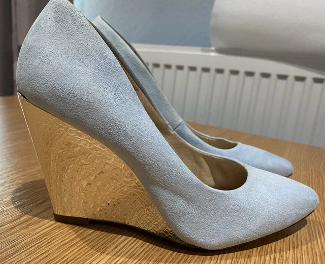 LADIES POWDER BLUE And Sliver Faux Suede Wedge Faith Shoes Size 4 £1.13 ...