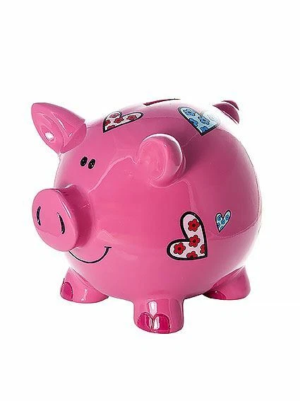 MOUSEHOUSE ADULT KIDS Large Pink Pig Piggy Bank Money Box with Hearts ...