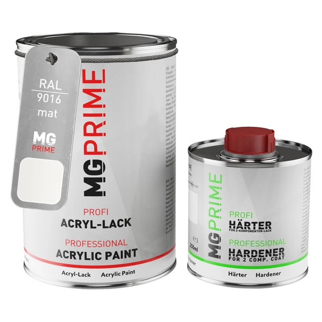 RAL 9016 VERKEHRSWEISS mat peinture acrylique 1,5L durcisseur y.c. EUR ...