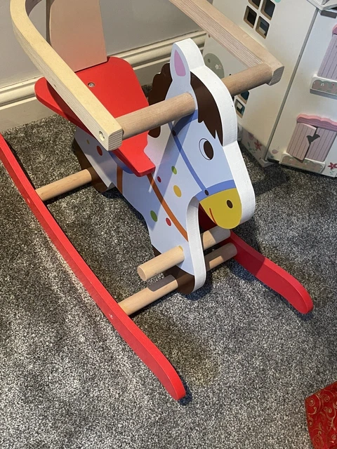 WOODEN ROCKING HORSE Baby Ride On Toy Rocker w/Fences Gentle Rocking £ ...