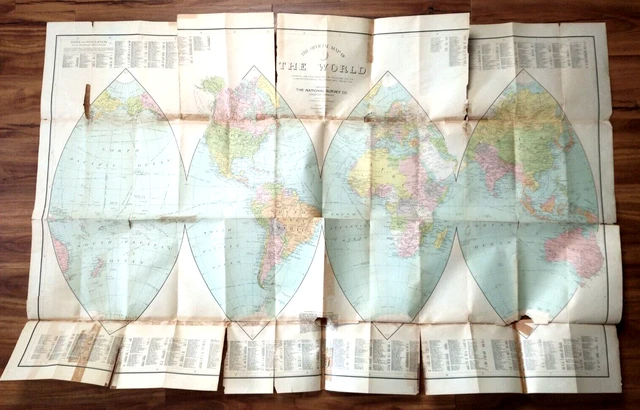 ANTIQUE WORLD WALL Map National Survey Company 35 x 51 c1910 Vintage ...