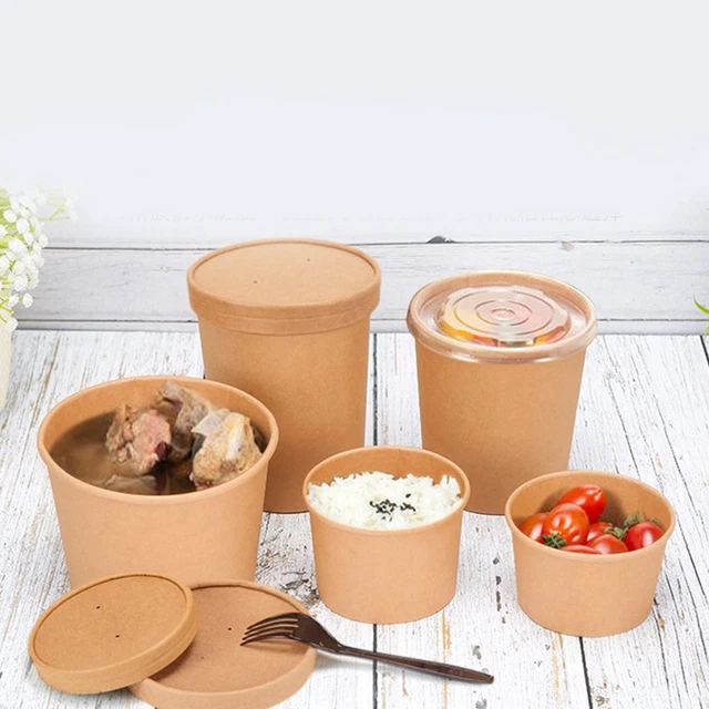 50 PCS THICKEN Oil-proof Paper Cup Kraft Soup Hot Food Containers $50. ...