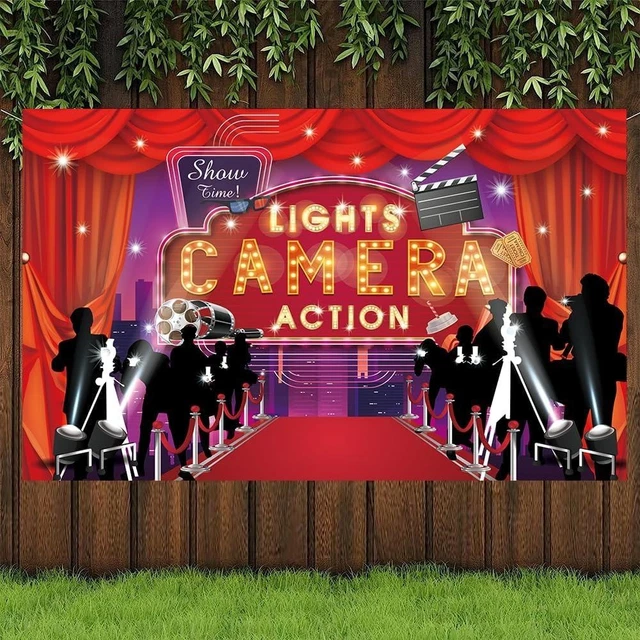 LIGHTS CAMERA ACTION Backdrop with 70.8"X43.3", Movie Party Night ...