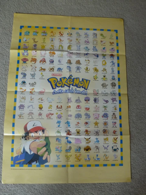 RARE POKEMON &GOTTA Catch 'em all" Poster Original 1st 150 Pokemon Year ...