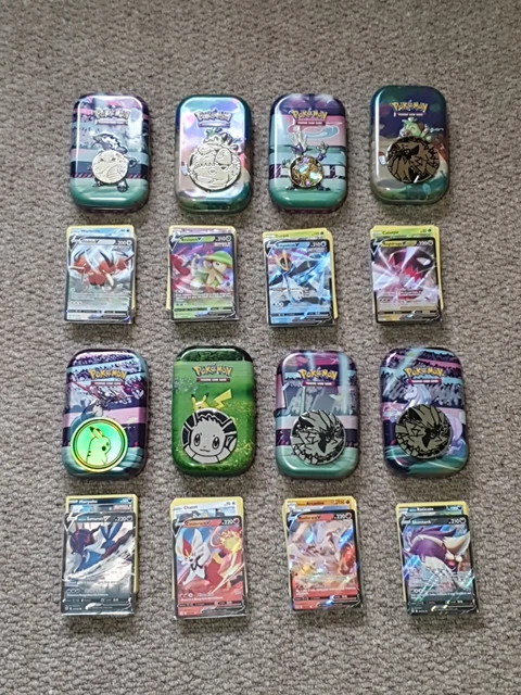 50 X POKEMON Cards Mini Tin Bundle - Guaranteed V, Reverse Holos and ...