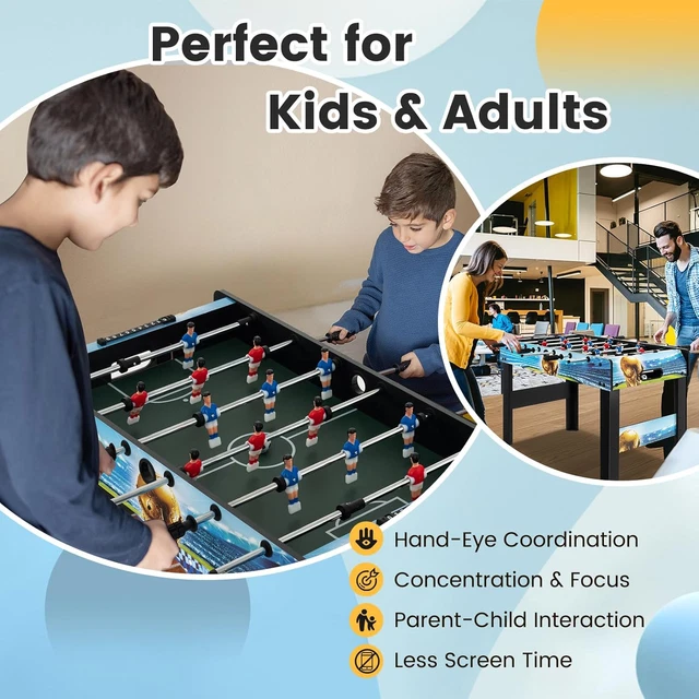 FOOSBALL TABLE GAME Set, Soccer Game W/ 2 Footballs, Smooth Handle, 18 ...