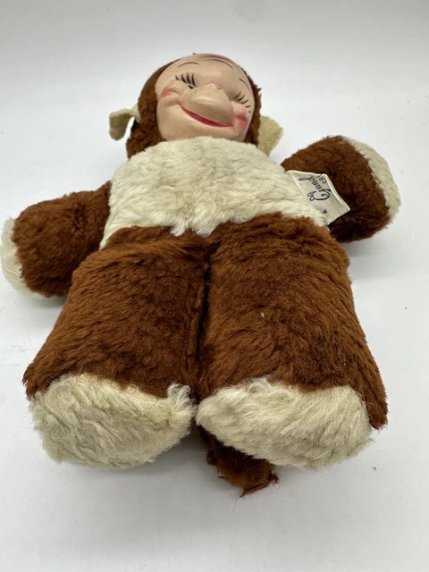VINTAGE MONKIGUND MONKEY Rubber Face Antique Toy Plush Gund Monki bow ...