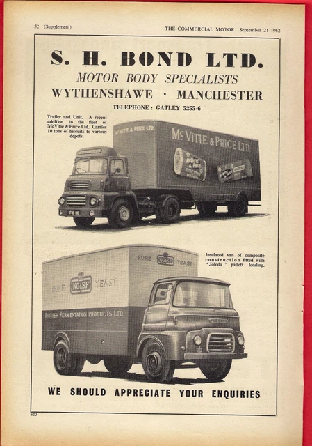 OLD MAGAZINE ADVERT 1962 ~ SH Bond of Manchester - McVities Artic ...