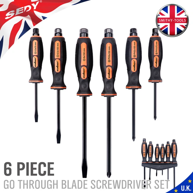 6PC MAGNETIC SCREWDRIVER Set with HEX Impact Bolster 3 Phillips and 3 ...