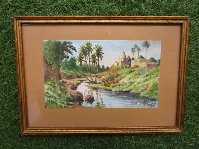 ANCIEN TABLEAU ORIENTALISTE belle aquarelle encadrée sous vitre Bou Saada 1944 EUR 59,00 ...