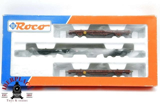1:87 DC ROCO 44125 Güterwagen-set vagones mercancías plataforma DB H0 ...