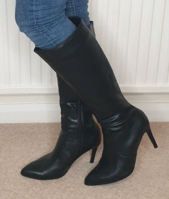 BLACK HIGH HEEL Stiletto Knee Length Boots 10UK 45EU £16.32 - PicClick UK