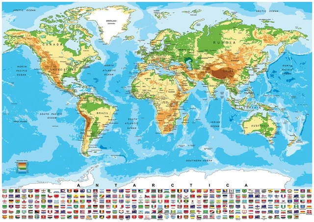 MAP OF THE World A0 A1 A2 A3 A4 Poster Print | Globe Wall Art with ...