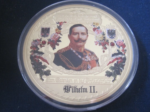 &WILHELM II& MEDAL. Giant 100mm 376g PP Gold Plated Color Swarovski £15 ...