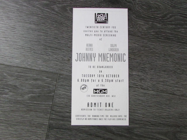 JOHNNY MNEMONIC KEANU Reeves FDA Invitation Card UK Multi Media ...