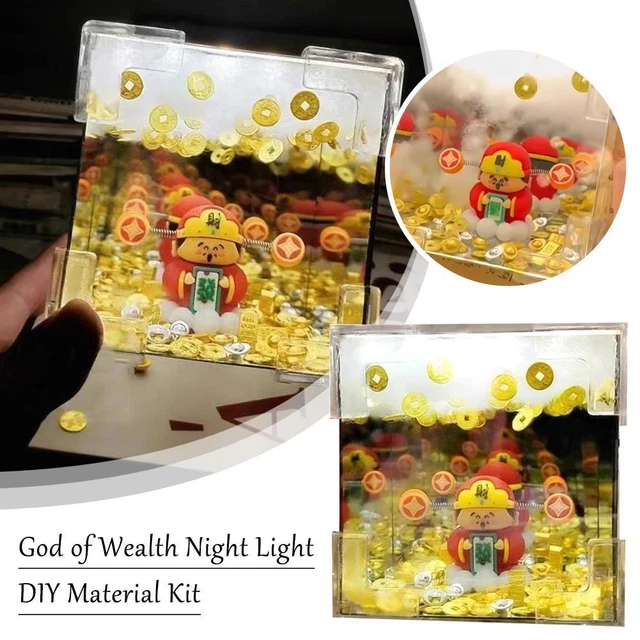 Diy God Of Wealth Cube Lamp New Year Night Light Led Mirror Decoration