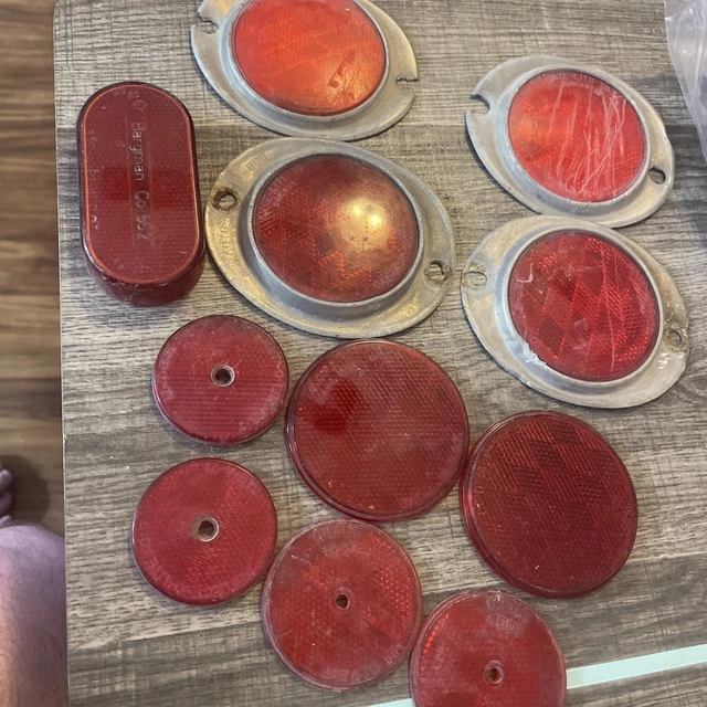 VINTAGE RED REFLECTORS With Aluminum Spacer Housing Bus Truck Trailer ...