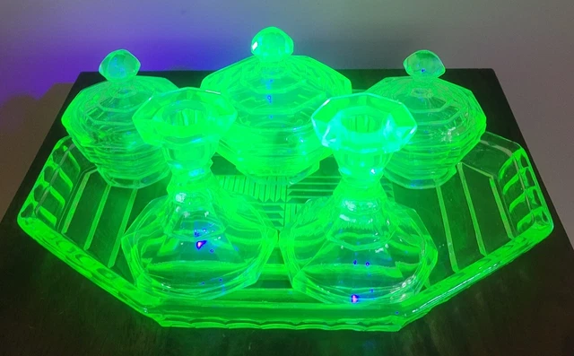 ART DECO GREEN Reactive Glass Dressing Table Set £61.04 - PicClick UK