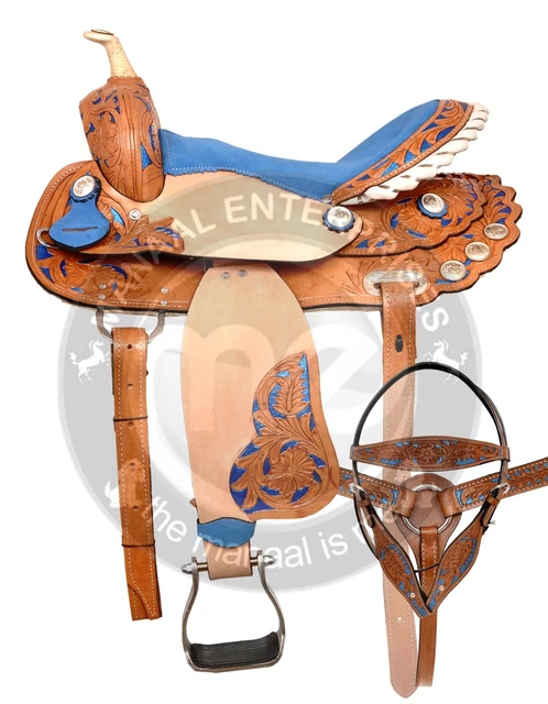 BARREL RACING WESTERN Trail Horse Saddle Tack Premium Leather Tooled ...