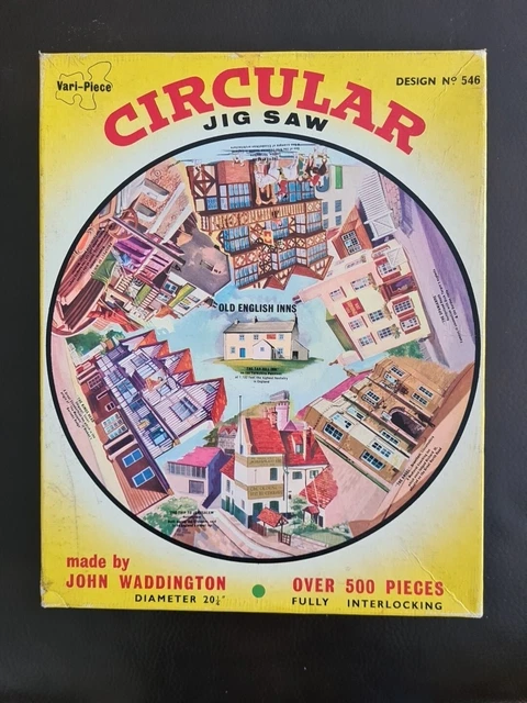 VINTAGE WADDINGTONS CIRCULAR jigsaw puzzle No. 546 Old English Inns ...