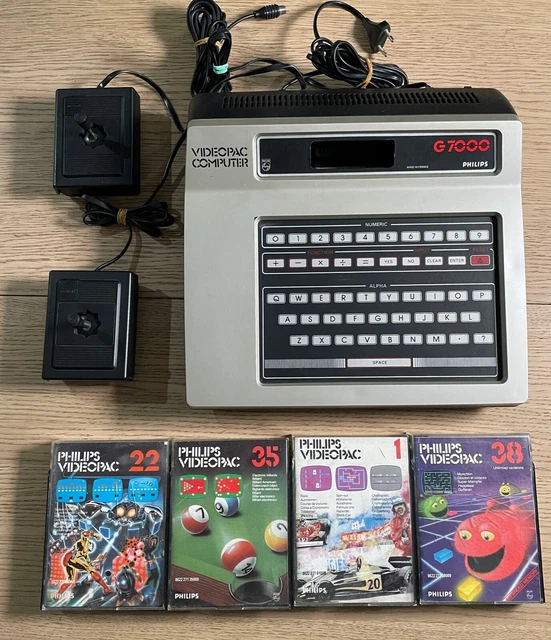 PHILIPS G7000 VIDEOPAC computer G 7000 videogame vintage console + 4 ...