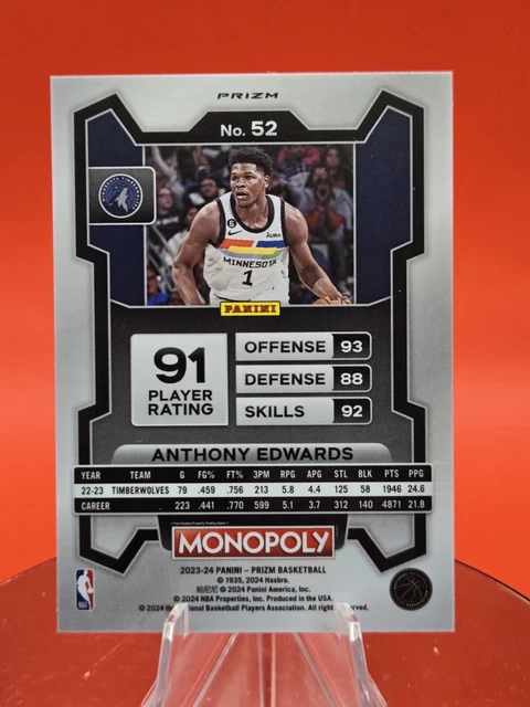 2023-24 PANINI PRIZM Monopoli Anthony Edwards Prizm Argento #52 Lupi di ...