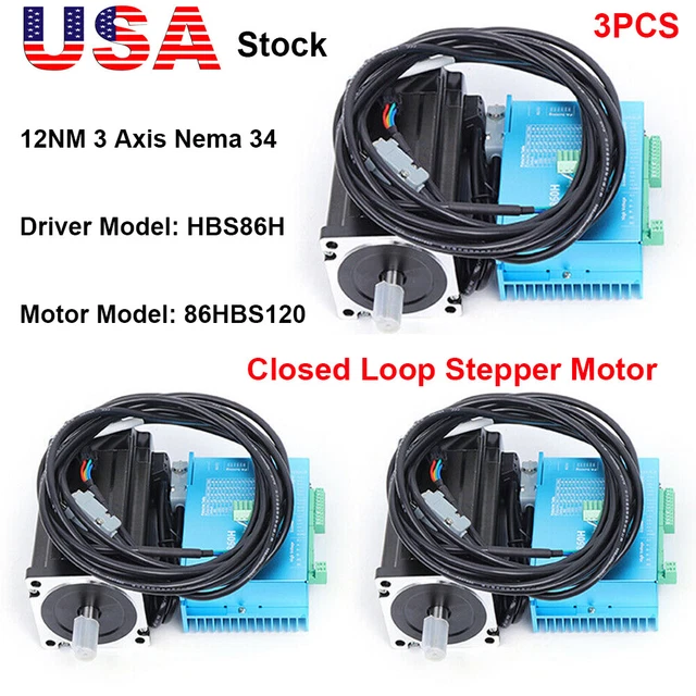 3AXIS CLOSED LOOP Stepper Motor 12NM NEMA34 Hybrid Servo Driver 3m ...