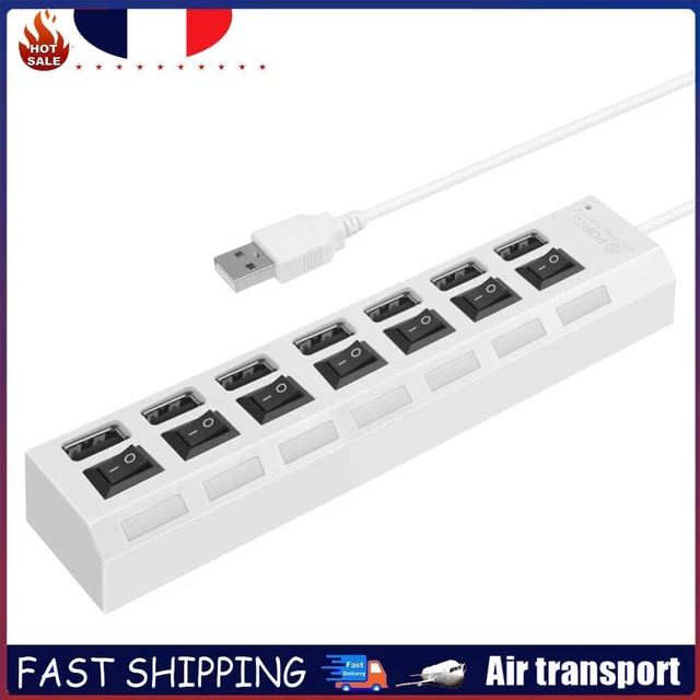 USB HUB 480MBPS Multi USB 2.0 Adapter 7 Port Expander Splitter (White ...