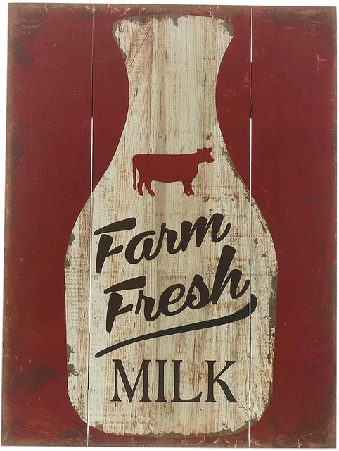 FARM FRESH MILK Wood Plaque Cow Sign Country Home FARMHOUSE Red Kitchen Decor EUR 24,53 ...