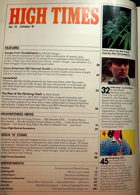 VINTAGE HIGH TIMES Magazine October 1981 Clash Guardian Angel ...