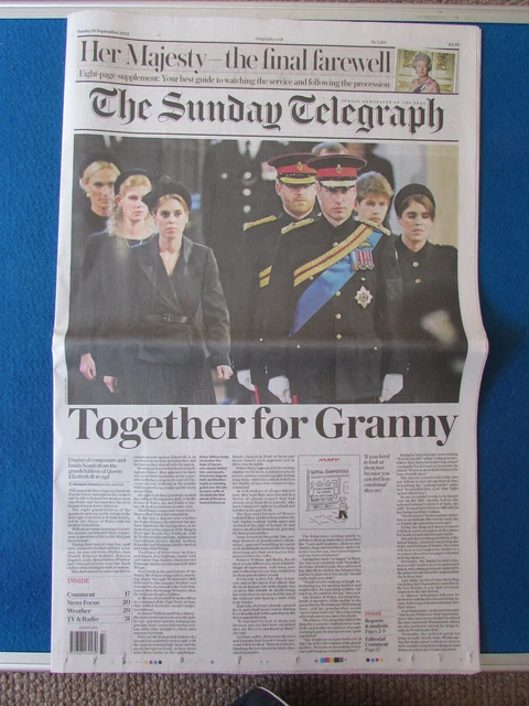 QUEEN ELIZABETH II Death THE SUNDAY TELEGRAPH UK Newspaper 18/9/2022 ...