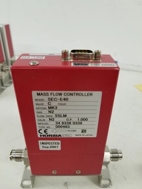 HORIBA STEC , SEC-E40 , MASS FLOW CONTROLLER , Gas: N2 , Flow Rate: 5 ...