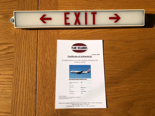 EXIT SIGN FROM a British Airways Boeing 747 400 GCIVY COLLECTION ONLY £ ...